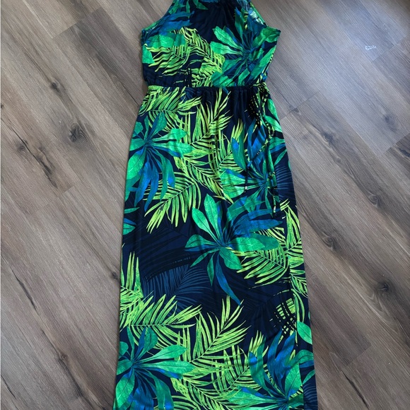 Covington | Dresses | Covington Leafy Green And Blue Maxi Dress | Poshmark